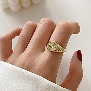 HAIAISO 16Pcs Gold Chunky Dome Ring Set for Women 18K Gold Plated Stackable Open Link Ring Trendy Braided Twisted Geometric Heart Signet Ring Adjustable Band Ring Minimalist Statement Over 3 Years Old