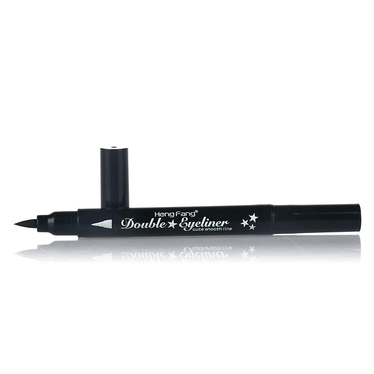MIOBLET 1PC Super Double-headed Black Liquid Eyeliner Pencil Pen Waterproof Star Heart Moon Flower Shape Seal Stamp Tattoo Eyes Liner Makeup (Star Seal)