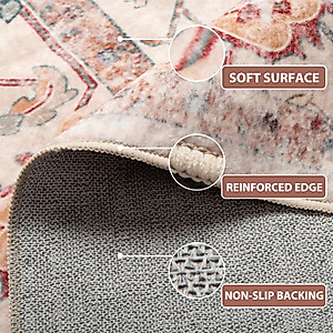 RELEANY 5x7 Area Rugs Machine Washable 5x7 Rug Low Pile Carpet No Shedding Area Rugs for Living Room Bedroom Dining Room Kitchen Entrance Indoor-Brick/Pink