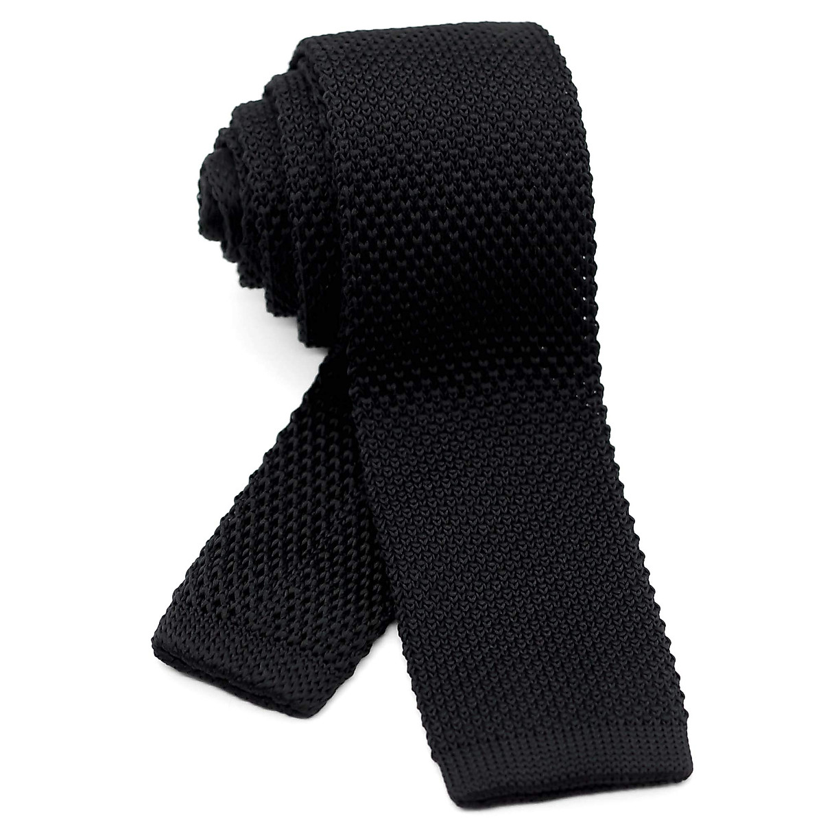 WANDM Men's Knit Tie Slim Skinny Square Necktie Width 2.2 inches Washable Solid Color Black