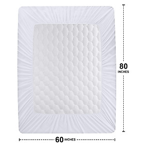 Utopia Bedding Quilted Fitted Waterproof Queen Mattress Protector, Mattress Pad Stretches up to 16 Inches Deep, Elastic Fitted Mattress Cover Mattress Topper (White)