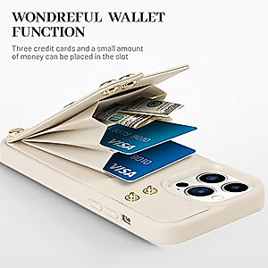 LAMEEKU for iPhone 13 Pro Max Wallet Case with Card Holder, 360°Rotation Ring Stand, Leather Kickstand Card Slots Case,RFID Blocking Shockproof Cover for Women and Men for Apple 13 Pro Max 6.7'' Beige