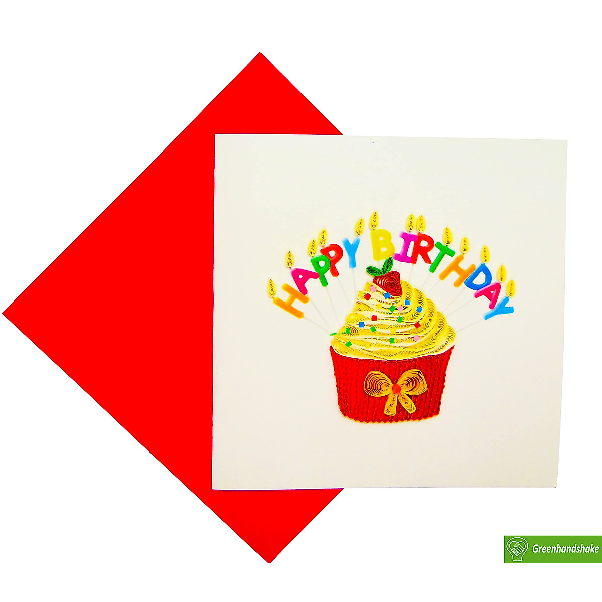 Colorful Happy Birthday Cupcake, Quilling Card 3D - Unique Dedicated Handmade, Design Greeting Card for Birthday | 6" x 6"