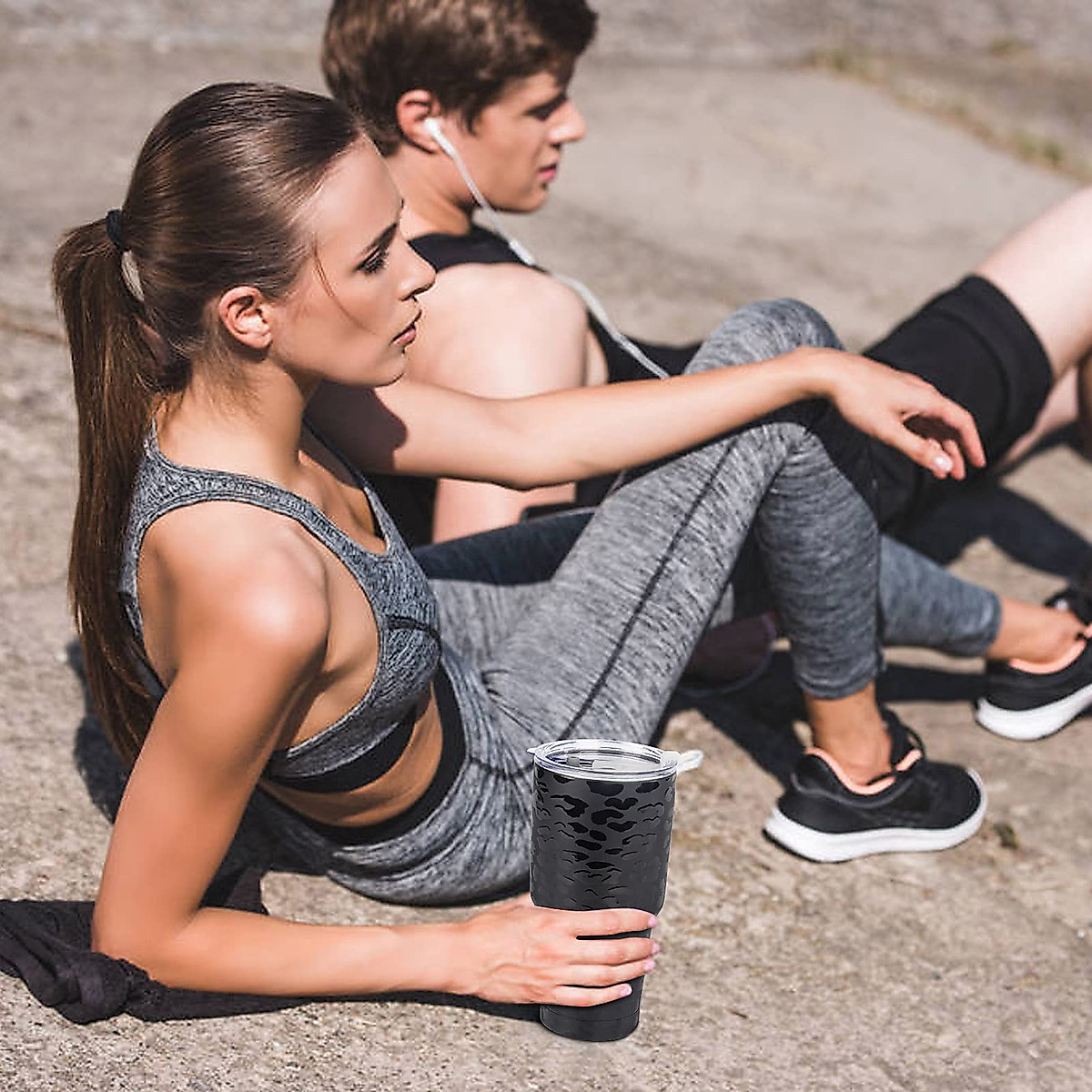 artlion 30 oz Tumbler Insulated Tumbler with Straw Metal Tumblers Cup with Straws and Lid for Cold Hot Drinks (Black leopard)