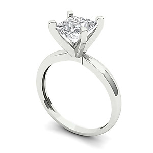 Clara Pucci 1.50 ct Princess Cut Solitaire Genuine Moissanite Wedding Bridal Wedding Anniversary Engagement Ring in 14k White Gold