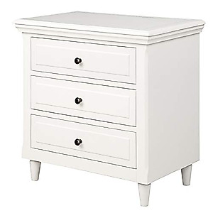 Knocbel 3-Drawer Night Stand, Solid Wood Bedside Nightstand Sofa Side End Table, Fully Assembled, 28.1" H x 27.9" W x 16.9" D (White)