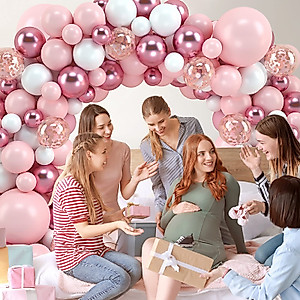 Pink and White Balloon Garland Kit, JOGAMS 5/12/18 Pink Balloon Arch Kit with White Rose Gold Confetti Mauve Balloons for Woman Girl Birthday/Girl Baby Shower/Mother's Day/Engagement Party Decorations