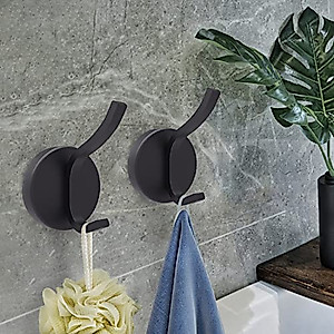 WUIVIUT Matt Black Towel Hooks Wall Hooks Heavy Duty, Wall Mounted Hook Holder for Bathroom Kitchen Pool Hotel, SUS 304 Stainless Steel Sticky Hooks for Hanging Coat Towels Robe Key Bag, 4 Pack