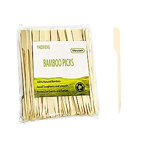 100PCS 4.7inch Bamboo wood wooden Paddle Picks Skewers for Appetizers,toothpicks for kitchen, Fruit Kabobs,Sandwich,Barbeque Snacks,Veggies and Mozzarella cheese balls