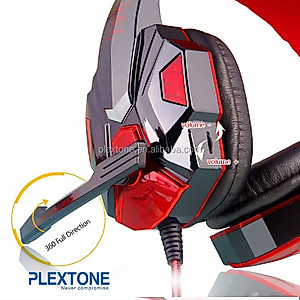 Plextone PC780 Gaming Headset with Microphone Stereo Bass Earphone for PC, Xbox One, PS4, Mac, Mobile and VR (Black and Red)