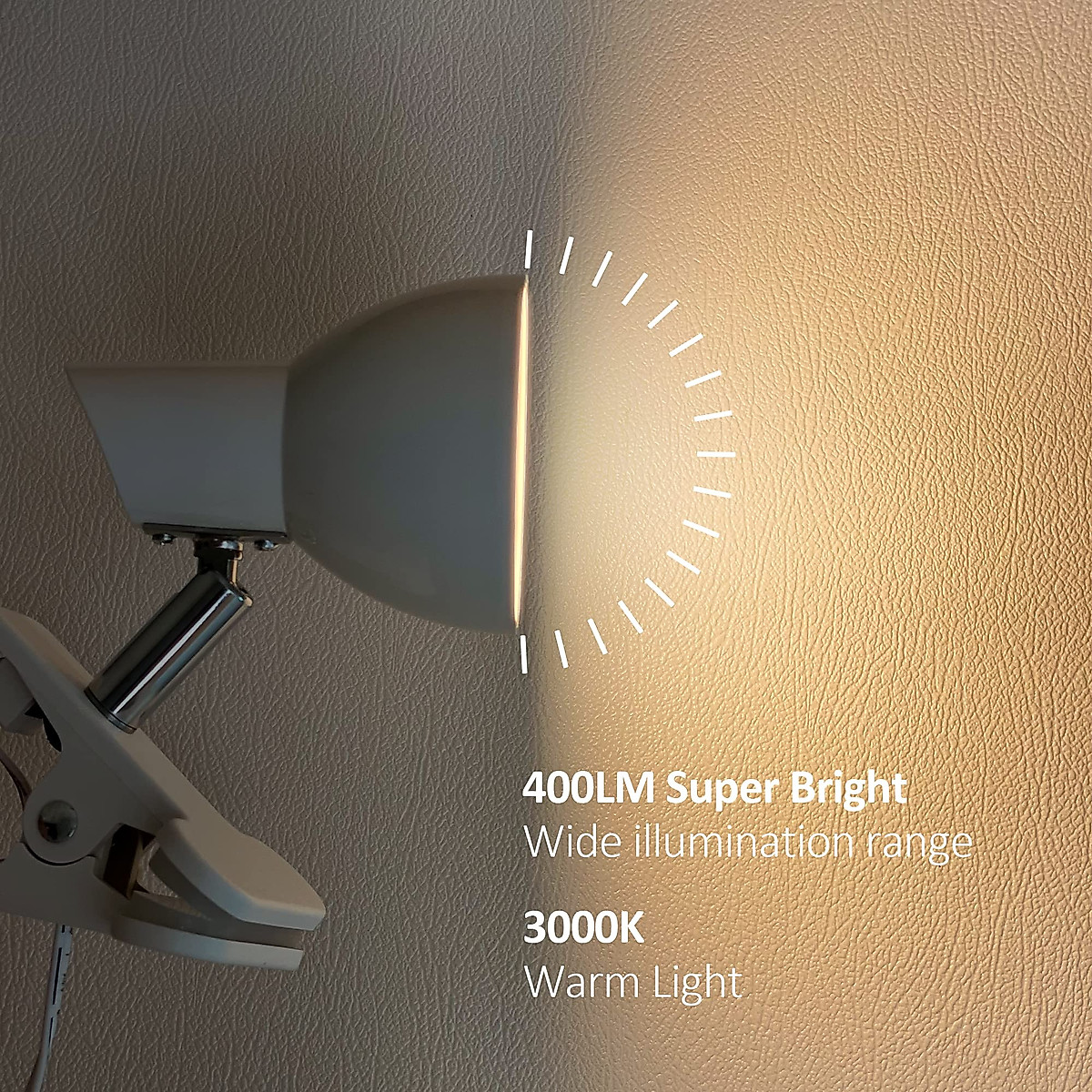 TOPMB LED Clip on lamp,5W Super Bright Reading Light, 330° Rotation Small Lamp with Clamp on Desk/Table/Bed Headboard/Cupboard Home Lighting, Modern and Save Space Illumination Powerful Lamp White