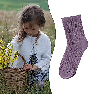 FZBNSRKO 5 Pairs Ruffle Frilly Crew Socks Little Girls Princess Cotton Socks for 1-3 Year Old Children's Socks Baby Toddler Girls(Purple Flower)