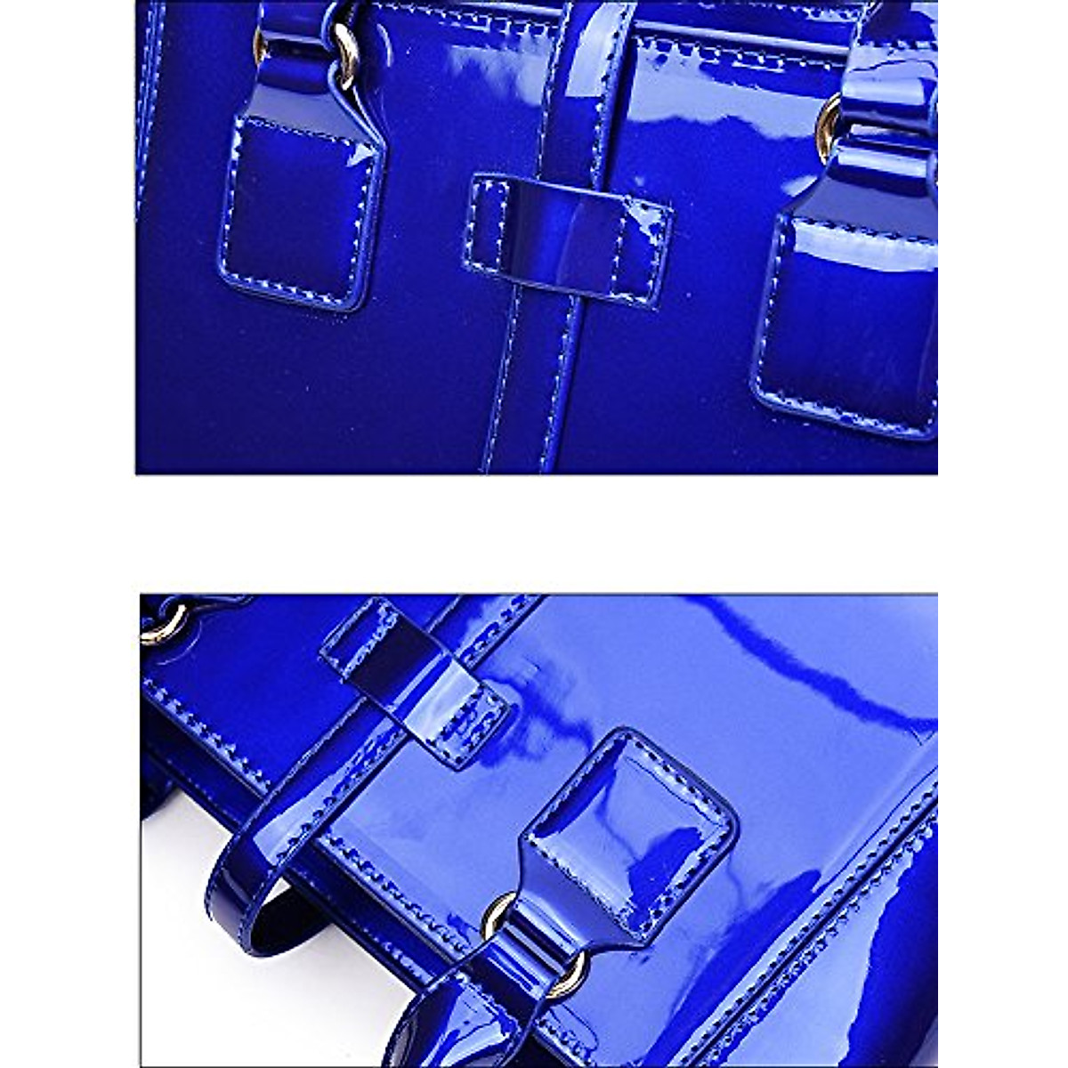 Yan Show Women's New Zipper Bag 3PCS Handbags Patent Leather Fashion Shoulder Bag Large Capacity Handbag, Blue