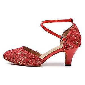 AOQUNFS Women Latin Dance Shoes Closed Toe Ballroom Salsa Tango Modern Practice Performance Party Dancing Shoes,QJW1017,Red-6,US 6.5