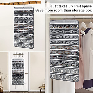 ANZORG 80 Zippered Pockets Hanging Jewelry Organizer for Holding Jewelries Dual-Sided Accessory Display Holder for Earrings Bracelets Rings (80 Zippered Pockets-Grey)