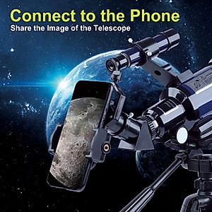 Telescope for Beginners, 300/70mm Astronomy Monocular Telescopes with Phone Adapter, Camera Wire Shutter, Moon Filter and Backpack, Adjustable Tripod