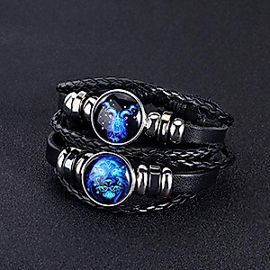 LIU JUN Zodiac Signs Spirit Bracelet For Women, Multilayer Adjustable Twelve 12 Constellation Leather Handmade Woven Wristband Men Constellation Lover Gifts Jewelry (Taurus)