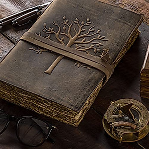 Vintage Leather Journal Tree of Life-Leather Bound Journal-Antique Paper-Beautiful Embossed Tree Leather Sketchbook - For Drawing Sketching and Writing-240 Pages