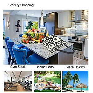 ZzWwR Cute Soccer and Football Balls Pattern Large Canvas Gym Beach Travel Reusable Grocery Shopping Tote Bag Foldable Handbag,Black White