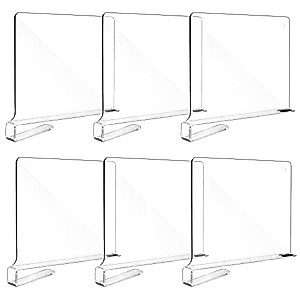 Fixwal 6pcs Clear Acrylic Shelf Dividers for Organization, Closets Shelf and Closet Separator for Bedroom, Kitchen and Office Shelves