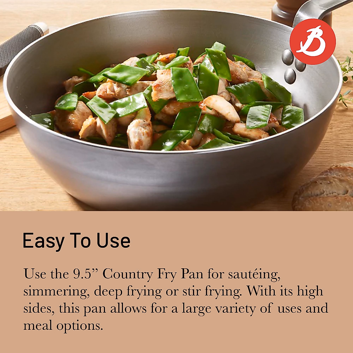 de Buyer MINERAL B Carbon Steel Country Fry Pan - 9.5” - Ideal for Sauteing, Simmering, Deep Frying & Stir Frying - Naturally Nonstick - Made in France