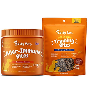 Zesty Paws Allergy Immune Supplement for Dogs - with Omega 3 Salmon Fish Oil + Training Treats for Dogs & Puppies - Hip, Joint & Muscle Health