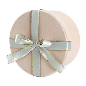 JOHOUSE 7" Pink Gift Box Surprise, Flannel Round Gift Box with Cover Ribbon and Raffia, Valentines Day Boxes