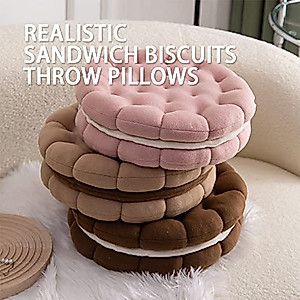 KedeLak Sandwich Biscuits Throw Pillows for Sofa Couch Brown Chocolate Biscuits Seat Cushions Cute Round Food Throw Pillows for Home Decoration