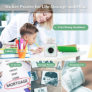 SHUAIGUO L8 Mini Thermal Printer Pocket Label Maker Portable for Photo Picture DIY Meno Meeting Notes Journal Work Plan 203DPI Wireless BT Connection with 1 Roll Paper Organiation Gift for Study