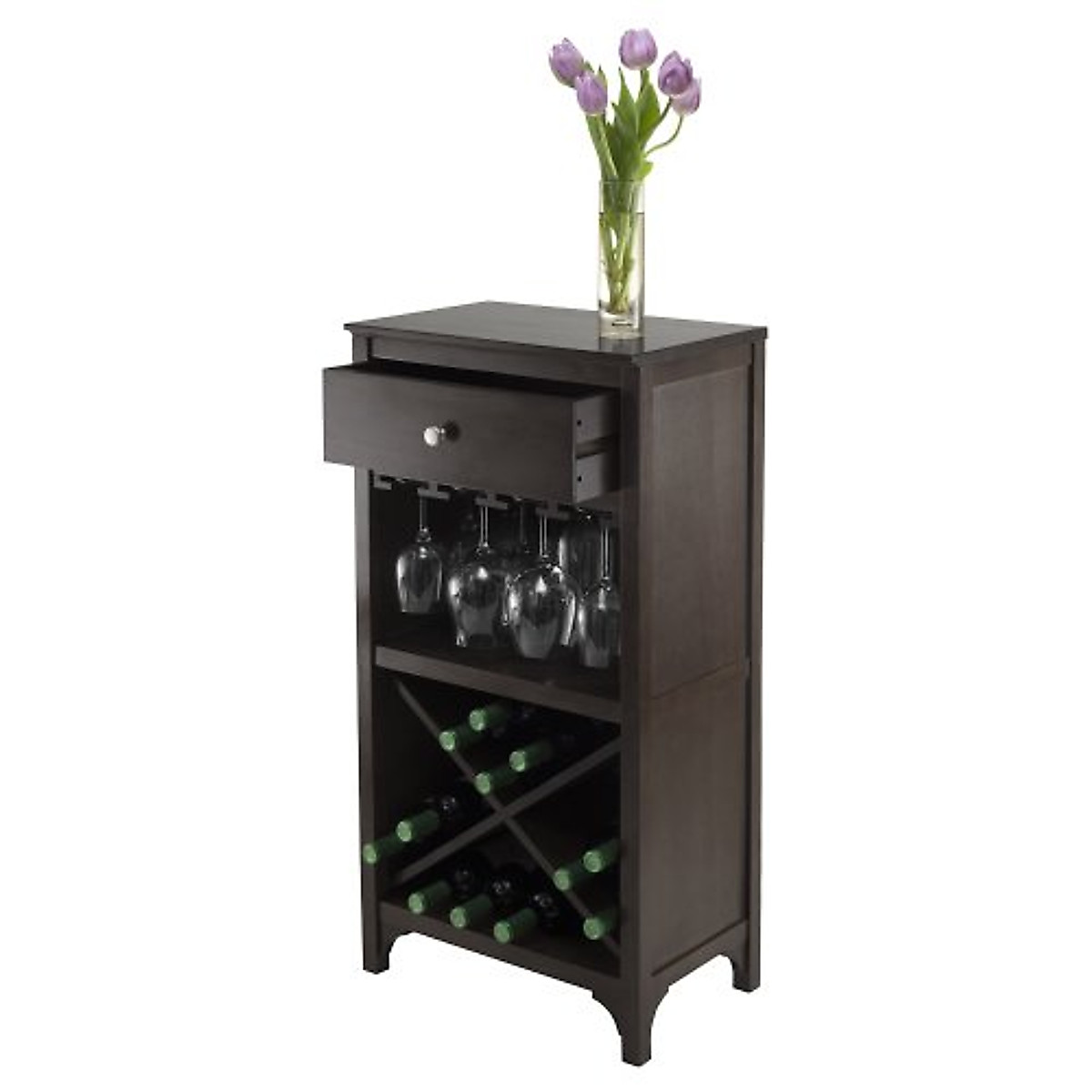 Winsome Ancona X Shelf Modular Wine Cabinet With 1-Drawer, Glass Rack, Dark Espresso (92745)