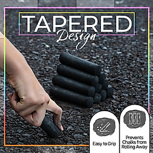 Loddie Doddie Reusable Bucket of Black Sidewalk Chalk - 20 Count Non-Toxic Jumbo Chalk Sticks for Kids, Fun & Easy Cleanup