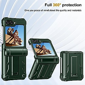 LONTECT for Galaxy Z-Flip 5 5G Case Shockproof Military Grade Protection Heavy Duty Case with Foldable Kickstand&Hinge Protection Rugged Drop Protective Cover Case for Samsung Galaxy Z Flip 5,Green