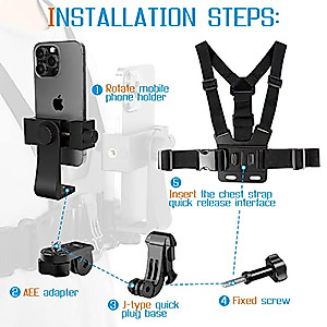 Mobile Phone Chest Strap Mount GoPro Chest Harness Holder for VLOG/POV, with iPhone 13 12 11 Pro Max Plus,Samsung,GoPro Hero 9, 8, 7, 6, 5,OSMO Action, AKASO,Action Camera and Cell Phones (4 to 7in)