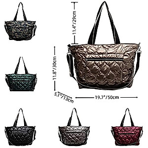 Padded Tote Bag Women's Quilted Zipper Closure Large Padding Shoulder Bag with Exterior Zip Pocket Puffy Down Crossbody Bag