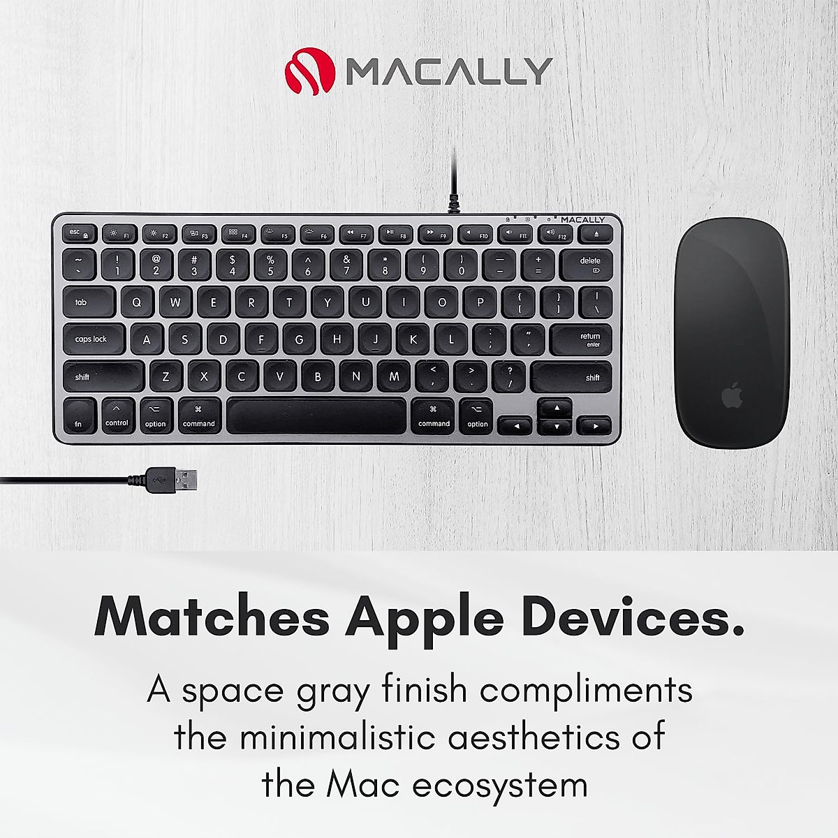 Macally Backlit Wired Keyboard for Mac | Compatible Apple Keyboard (Small and Compact) Comfortable All Day Typing USB Keyboard for MacBook Pro/Air, iMac, Mac Mini/Pro (Space Grey)