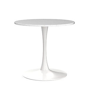 DKLGG 32" Modern Round Dining Table with Printed Marble Table Top, Metal Base Pedestal Table Tulip Table Kitchen Table for 2-4 Person for Small Space Home, End Table Leisure Coffee Table, Marble