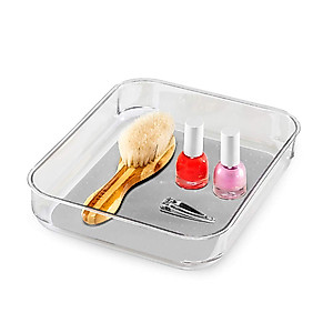 madesmart Bin - 9.75 x 7.75 in | Light Grey | Clear Soft Grip Collection | Soft-grip Lining | Non-slip Feet | BPA Free