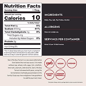 San-J - No Soy Tamari - Specially Brewed Soy Sauce Alternative - 10 oz. Bottle