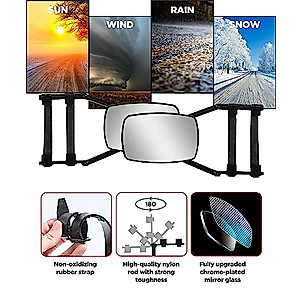 AOCISKA Car Tow Mirrors,Universal Clamp-On Towing Mirror 360 Degree Rotation Adjustable Towing Mirror,RV Leveling Blocks Rear View Side Clip on Mirror Extensions for Towing