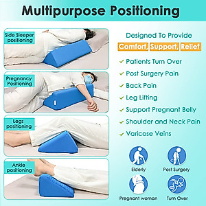 NEPPT Pillow Wedge for Sleeping After Surgery Bed Incline Pillow Foam Wedge Cover Patient Turning Device Prevention Bed Sores Relieve Back Pain Pregnancy Body Positioners (Blue - Gel)