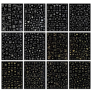 JMEOWIO 12 Sheets Moon Star Sun Nail Art Stickers Decals Self-Adhesive Pegatinas Uñas Gold Silver Nail Supplies Nail Art Design Decoration Accessories
