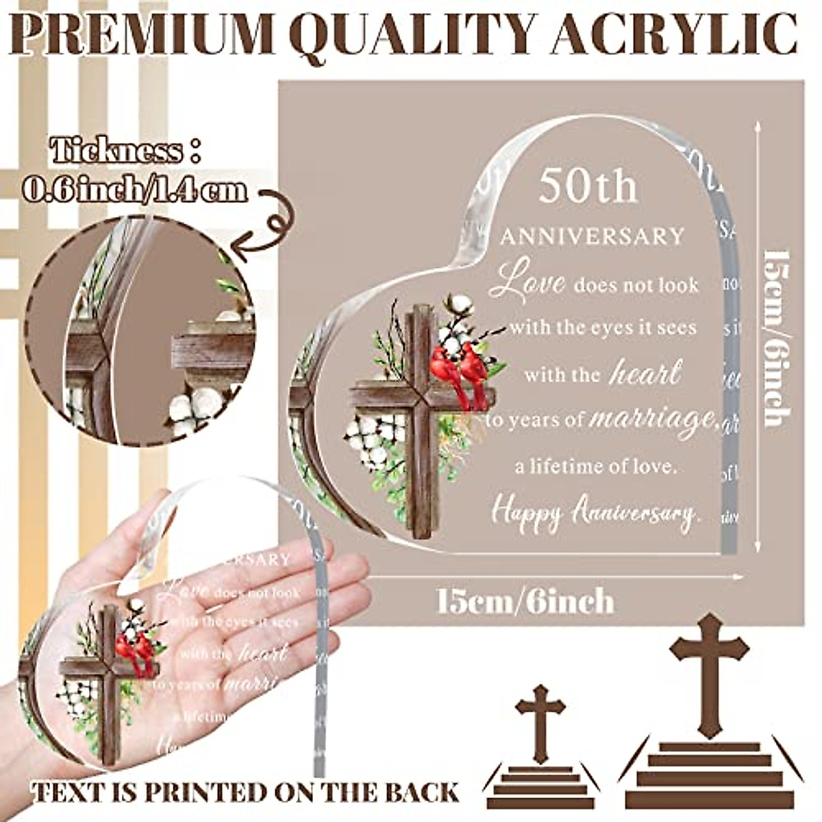 50th Wedding Anniversary Years Gifts Years of Marriage Gift Wedding Anniversary Heart Marriage Keepsake Decoration Gift for Couple Parent Women Mom Husband Wife