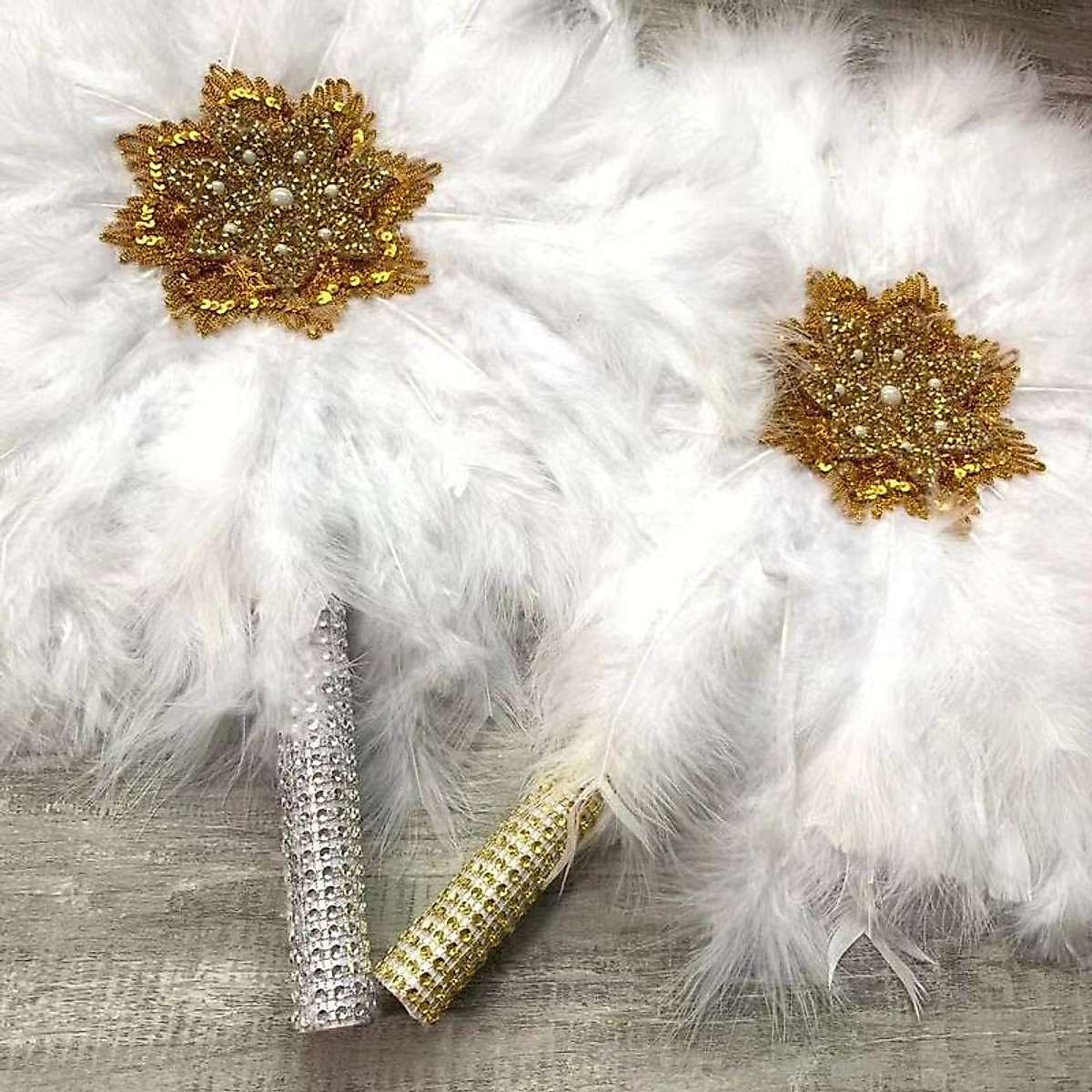 African Custom Wedding Feather Fan Handmade DIY Bride Hand Held Photo Props Luxury Wedding Lace Feather Fan Wedding Party Favors