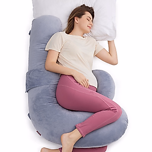 Momcozy Pregnancy Pillow, Original F Shaped Maternity Pillow for Pregnant Women with Adjustable Wedge Pillow, Full Body Support Pregnancy Pillows for Side Sleeping with Velvet Cover, Grey