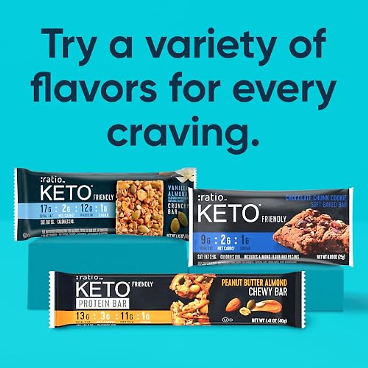 :ratio KETO Friendly Crunchy Bars, Vanilla Almond, Gluten Free Snack, 4 ct