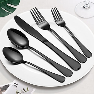 Black Silverware Set for 8, 40 Pieces Stainless Steel Flatware Cutlery Set, Mirror Polished Tableware Kitchen Utensil Set, Include Knives Spoons Forks, Dishwasher Safe (Shiny Black)