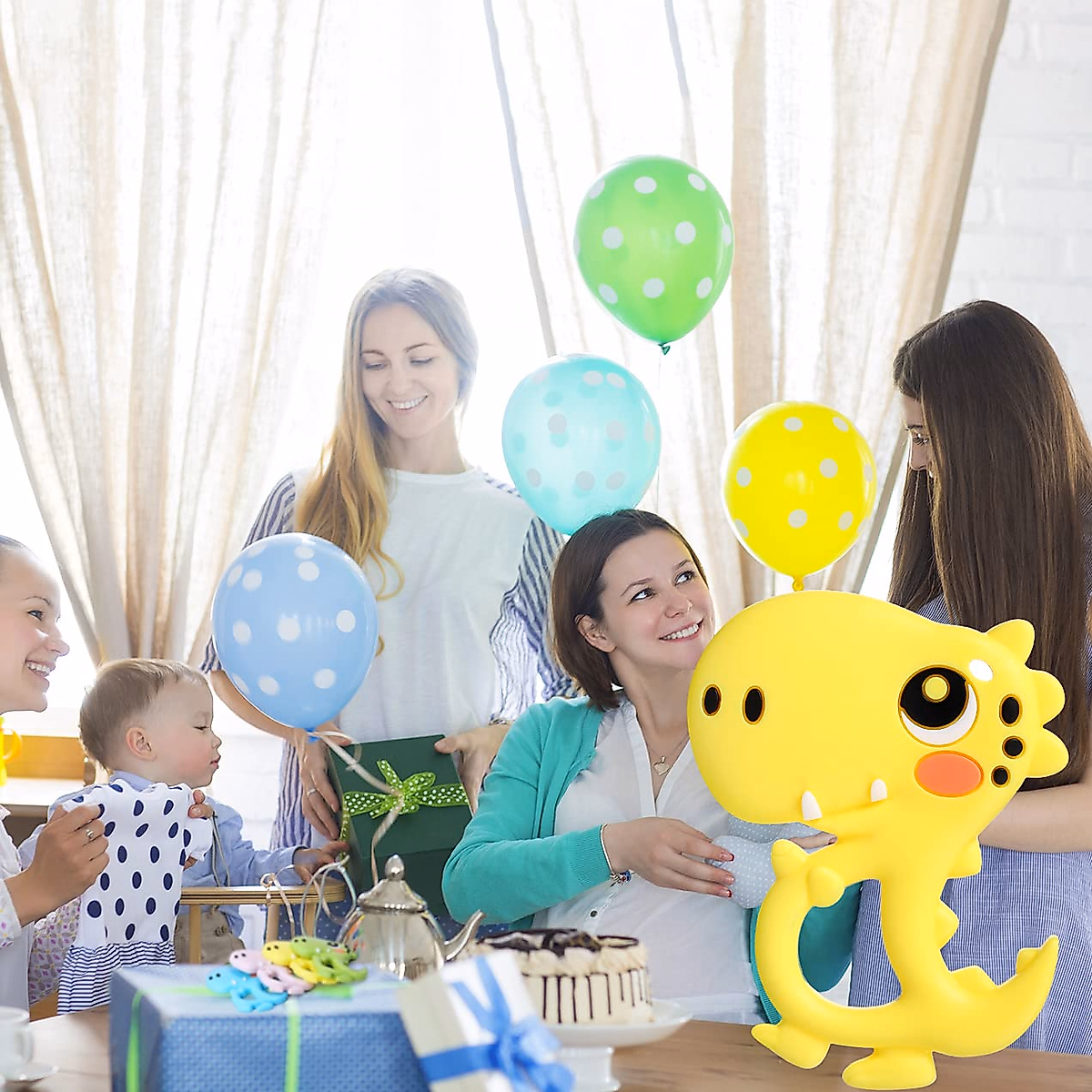 BBBiteMe Baby Teething Toys Silicone Dinosaur Baby Teethers for Babies 0-6, 6-12 Months, BPA-Free Teether Gifts Baby Shower Toy for Toddlers and Infants(Yellow)