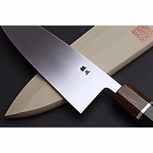 Yoshihiro Mizu Yaki Ginsanko Mirror-Finished High Carbon Stain Resistant Deba Fish Fillet Knife Ebony Handle with Silver Ring (7'' (180mm))