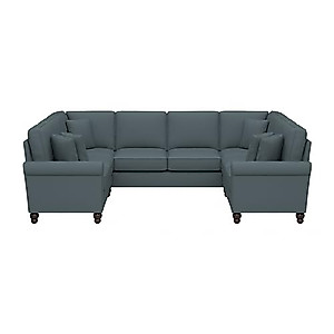 Bush Furniture Hudson U Shaped Sectional Couch, 113W, Turkish Blue Herringbone