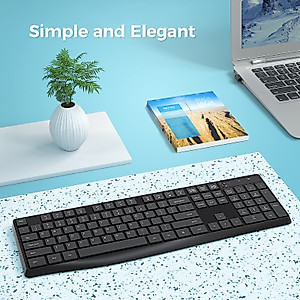 Lovaky MK98 Wireless Keyboard, 2.4G Ergonomic, Computer Keyboard, Enlarged Indicator Light, Full Size PC Keyboard with Numeric Keypad for Laptop, Desktop, Surface, Chromebook, Notebook, Black